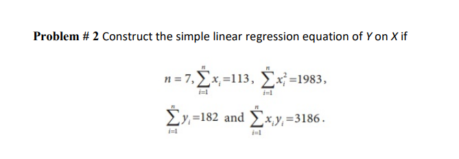 Solved Problem \#2 Construct the simple linear regression | Chegg.com