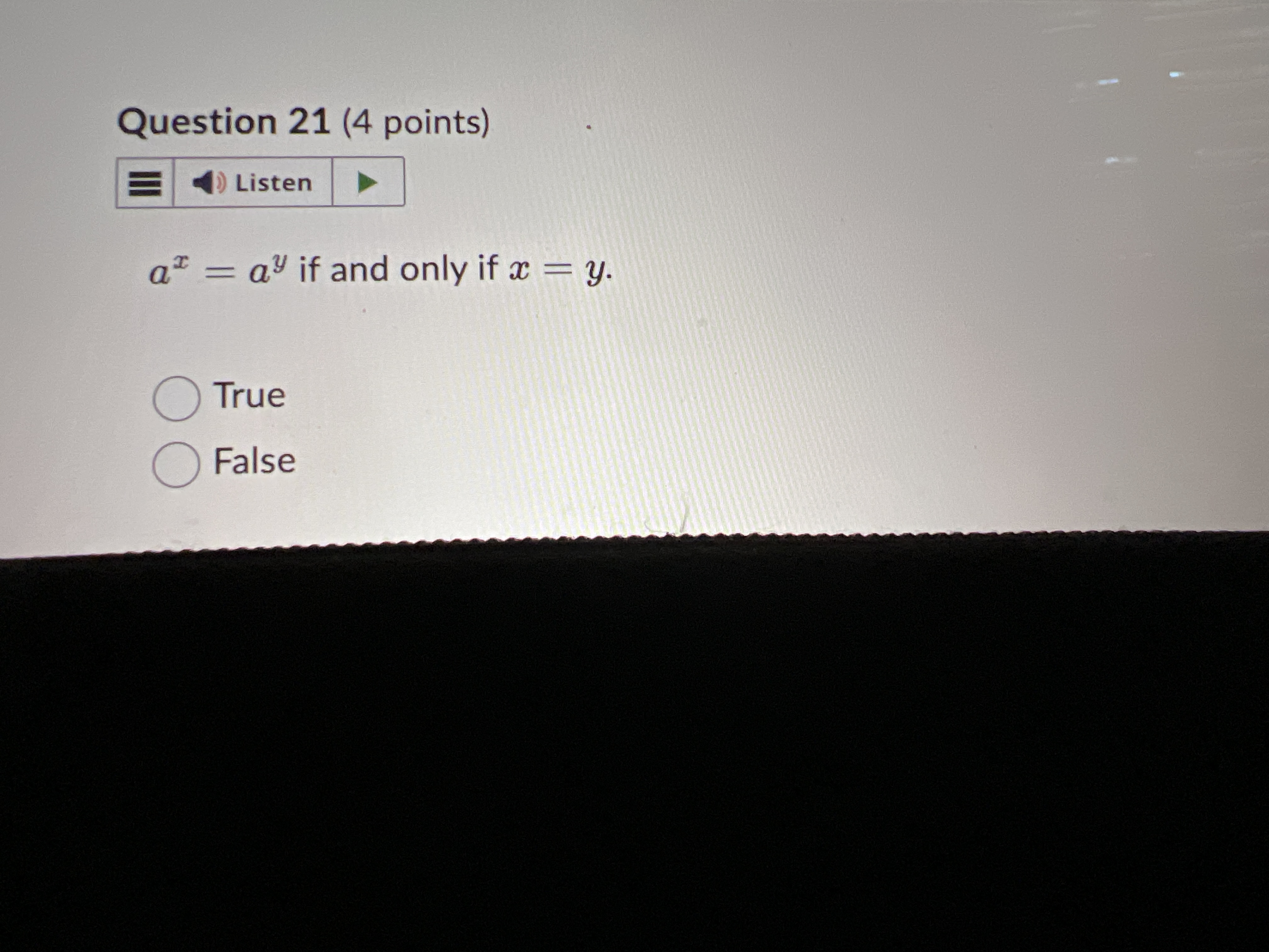 Solved Question 21 (4 ﻿points)ax=ay ﻿if and only if | Chegg.com