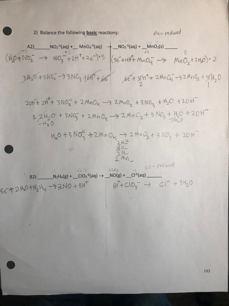 Solved 2) Balance the following basic reactions: Mn=reduced | Chegg.com