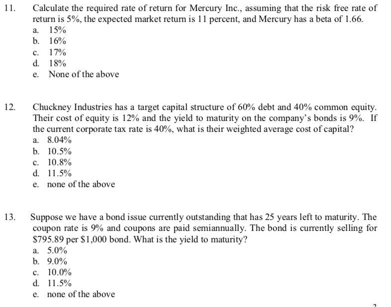 11. a. Calculate the required rate of return for | Chegg.com