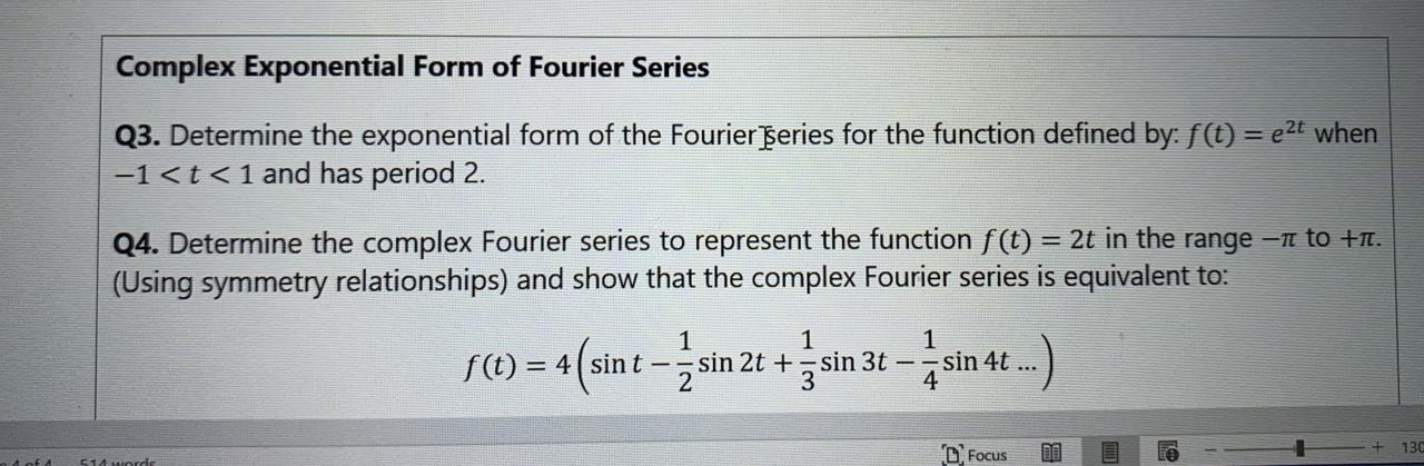 Solved Complex Exponential Form of Fourier Series Q3. | Chegg.com