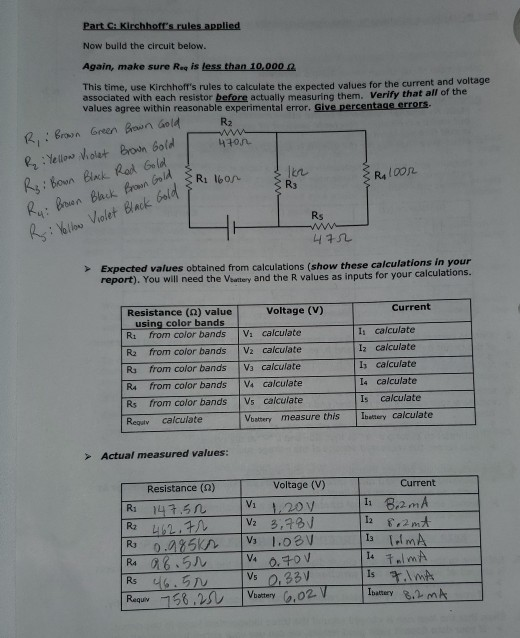 Solved Part Kirchhoff's rules applied Now build the circuit | Chegg.com