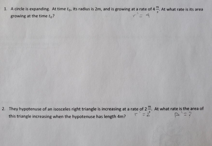 Solved 1. A circle is expanding. At time to, its radius is | Chegg.com