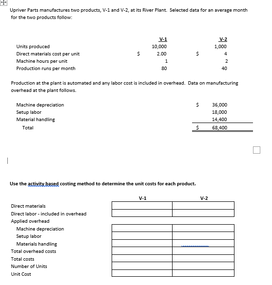 Solved Upriver Parts manufactures two products, V-1 and V-2, | Chegg.com