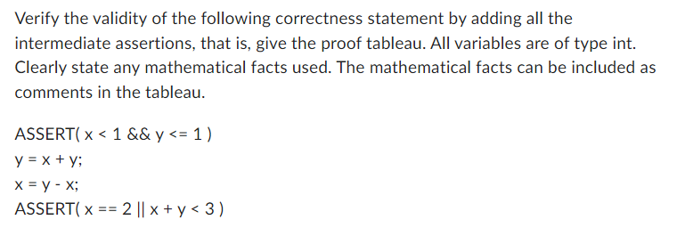 Solved Verify the validity of the following correctness | Chegg.com