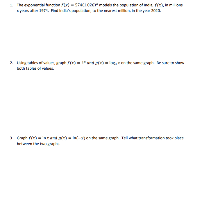 Solved 1. The exponential function f(x) = 574(1.026)* models | Chegg.com