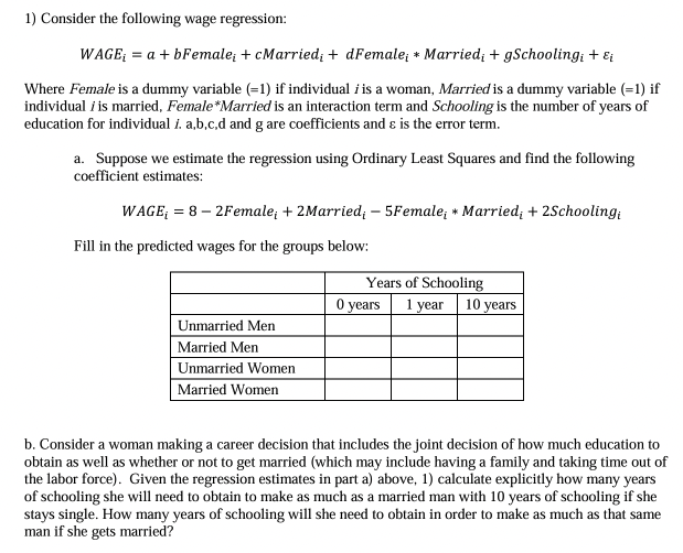 Solved Consider the following wage regression: ﻿WAGE | Chegg.com
