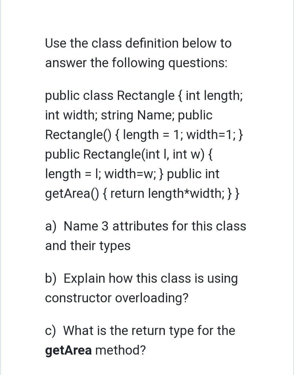 Solved Use the class definition below to answer the | Chegg.com