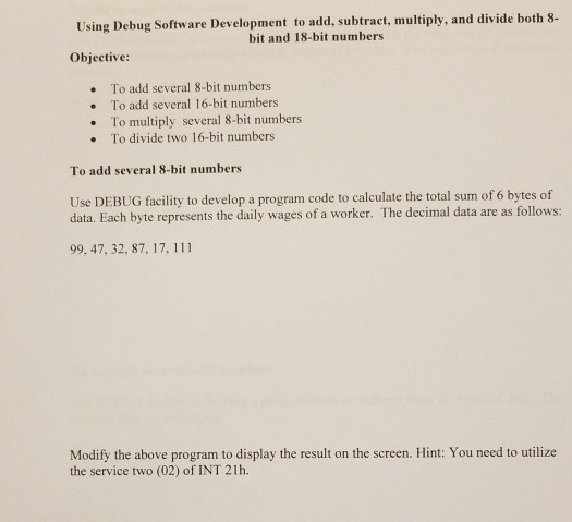 Using Debug Software Development to add, subtract, | Chegg.com