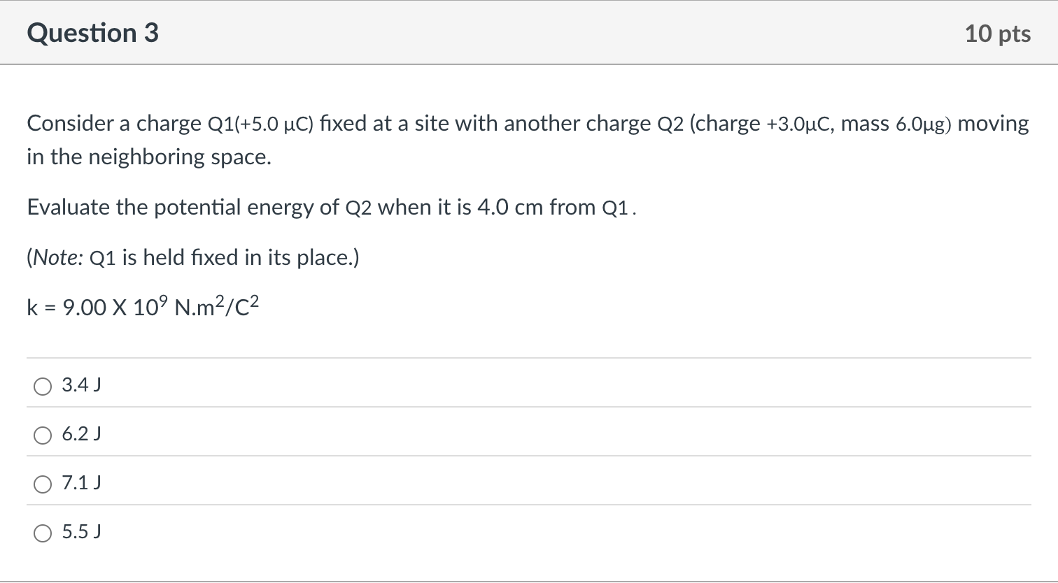 Solved Question 3Consider a charge Q1 +3.0μC, ﻿mass | Chegg.com