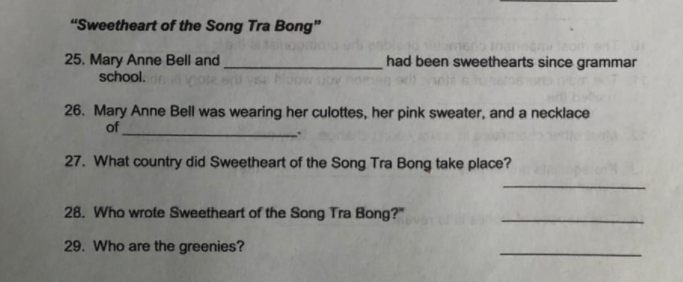 Solved "Sweetheart of the Song Tra Bong" 25. Mary Anne Bell | Chegg.com