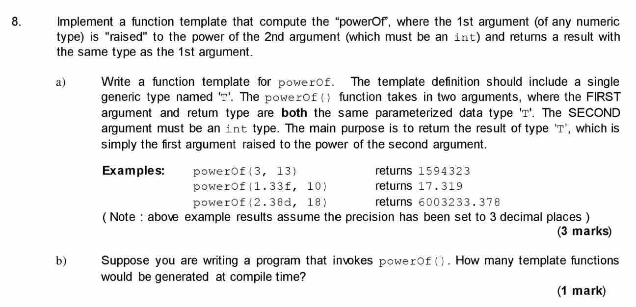 Solved 8. Implement a function template that compute the | Chegg.com