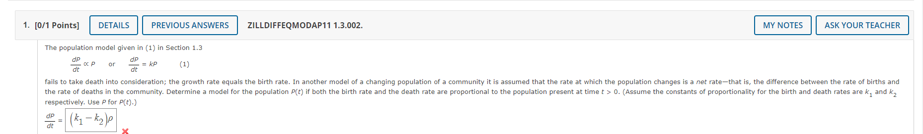 Solved The population model given in (1) in Section 1.3 | Chegg.com