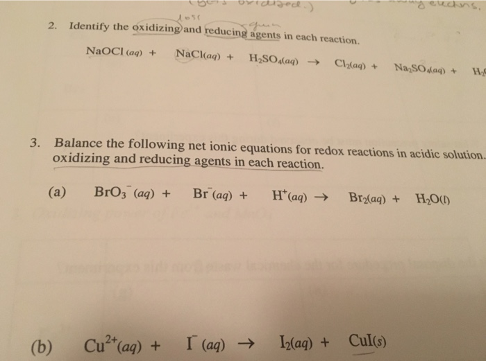 Solved 2. Identify the oxidizing and reducing agents in each | Chegg.com