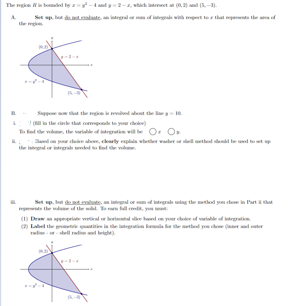 Solved The region R ﻿is bounded by x=y2-4 ﻿and y=2-x, ﻿which | Chegg.com