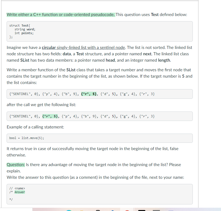 Solved Write either a C++ function or code-oriented | Chegg.com