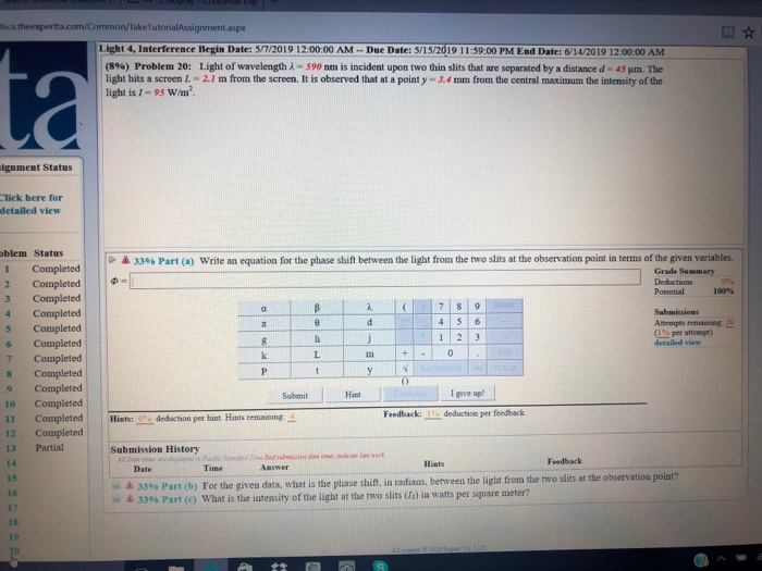 Solved TakeTutorialAssignment.aspx 蕪☆ Light 4, Interference | Chegg.com