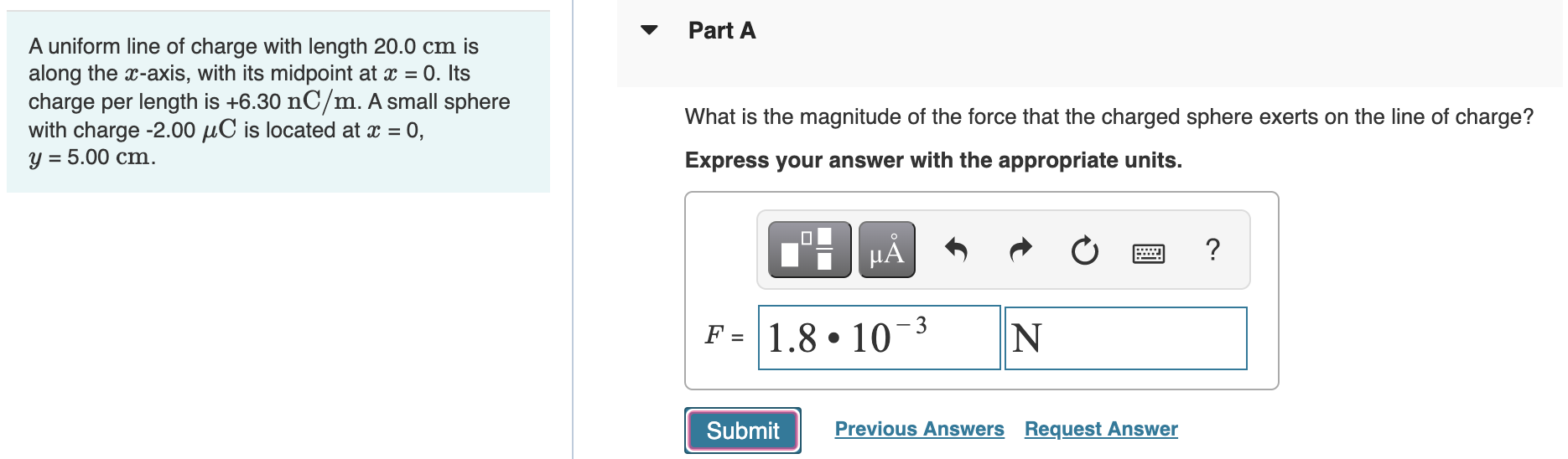 Solved Part A A uniform line of charge with length 20.0 cm | Chegg.com