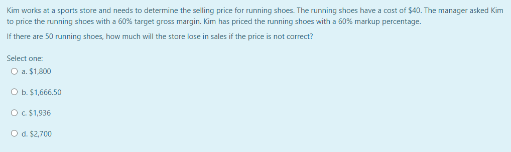 Solved Kim works at a sports store and needs to determine | Chegg.com