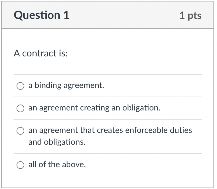 Solved Question 1A contract is:a binding agreement.an | Chegg.com