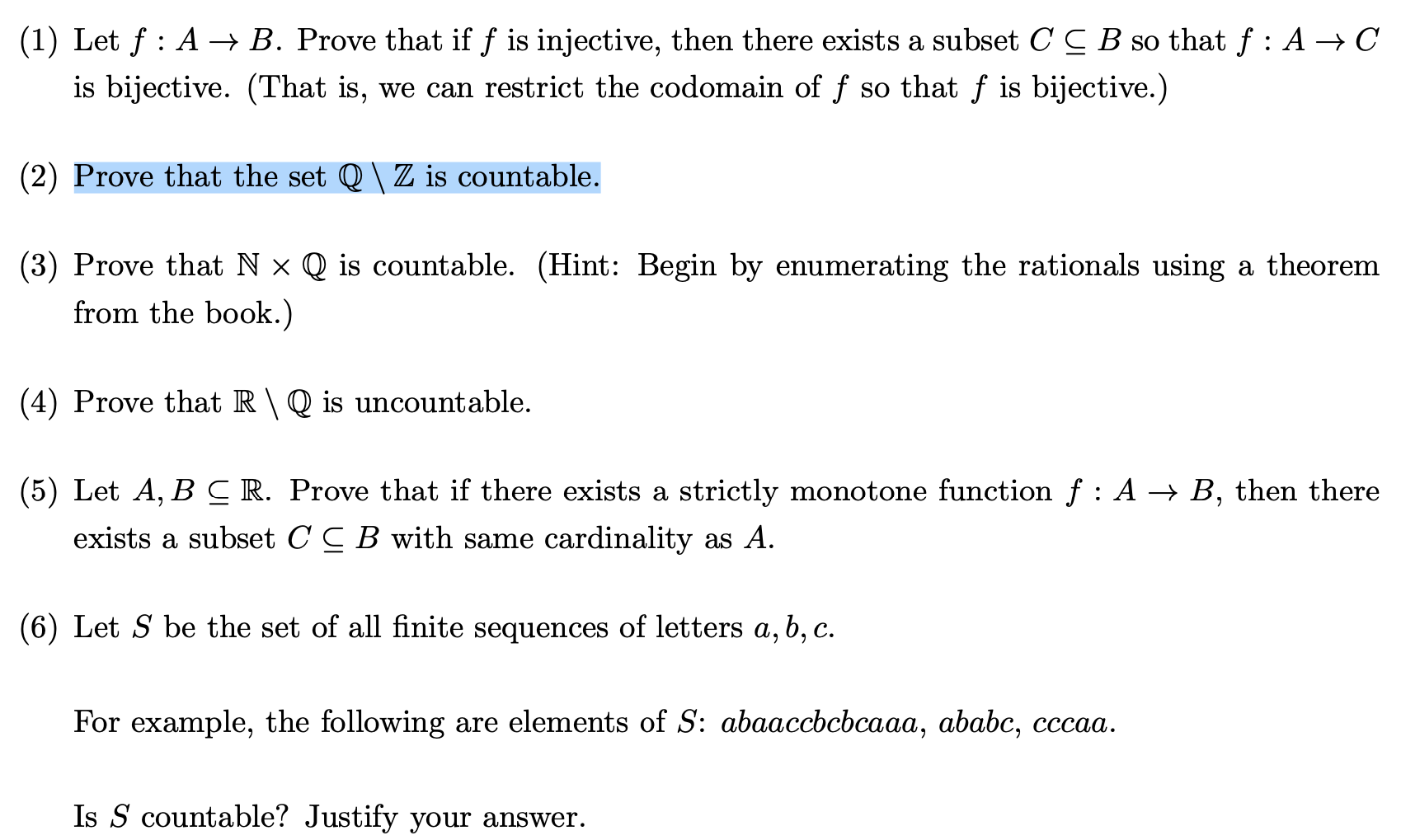 Solved (1) Let f:A→B. Prove that if f is injective, then | Chegg.com