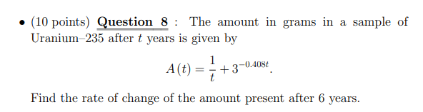 Solved (10 points) Question 8 : The amount in grams in a | Chegg.com Solved (10 points) Question 8 : The amount in grams in a | Chegg.com