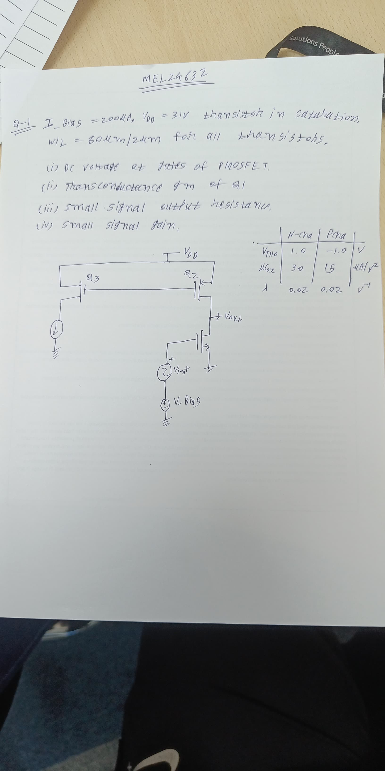 Solved I_bias=200\mu A, ﻿VDD=3.1V, ﻿transistor is in | Chegg.com