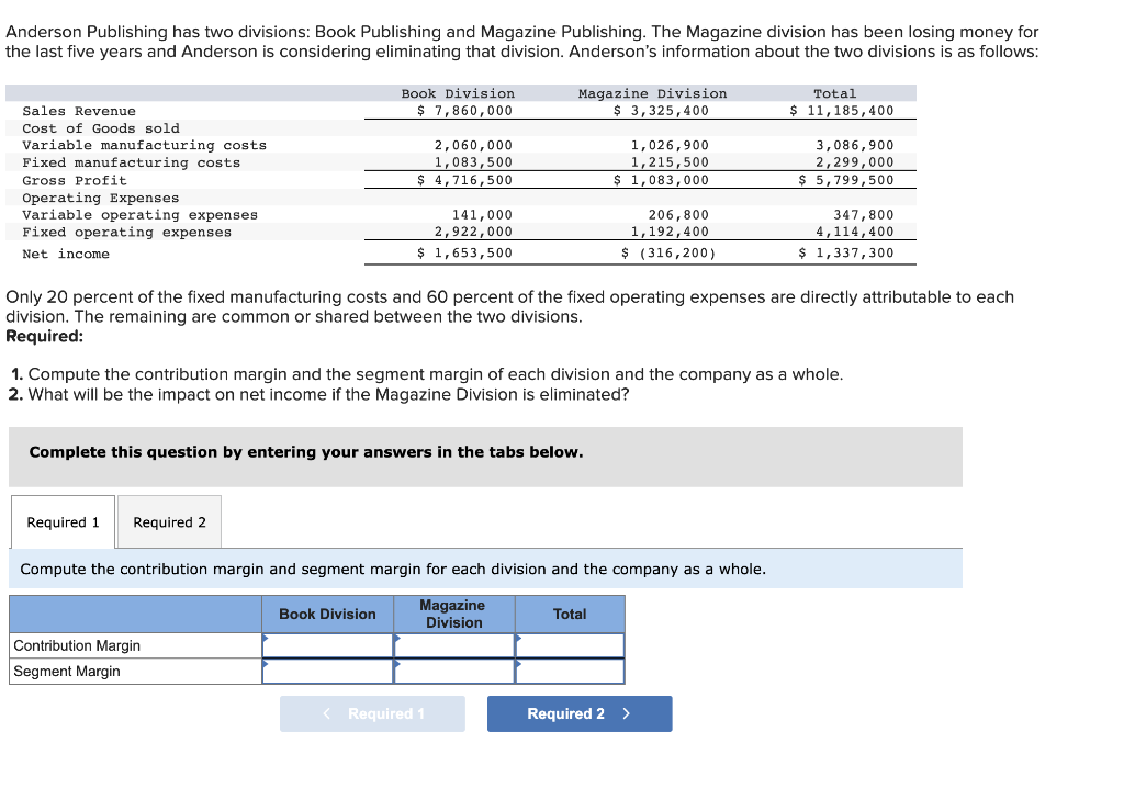 Solved Anderson Publishing has two divisions: Book | Chegg.com