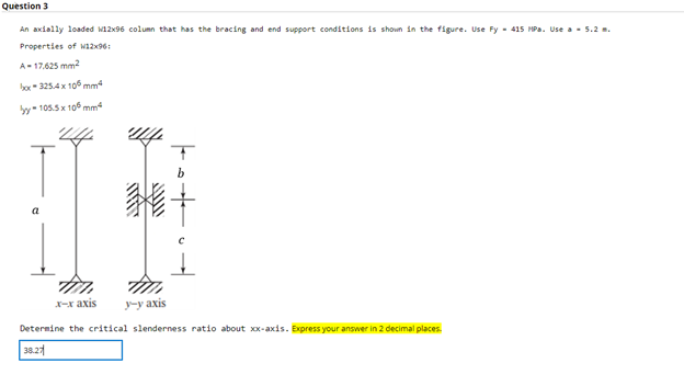 Solved Question 3 An axially loaded W12x96 column that has | Chegg.com