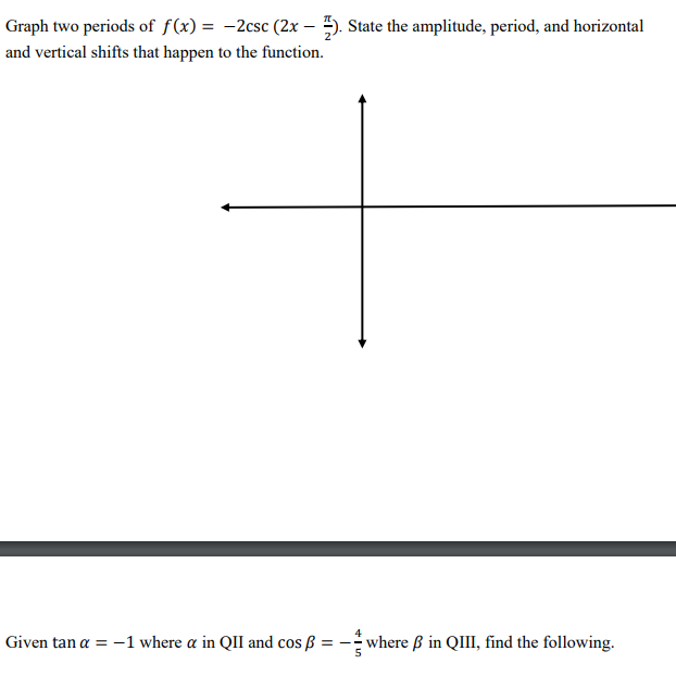 Solved Graph two periods of f(x) = -2csc (2x – 5). State the | Chegg.com