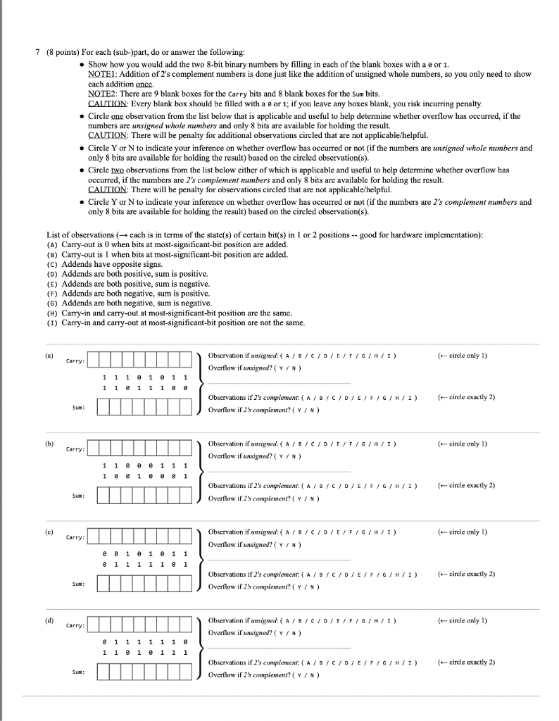 Solved 7 (8 points) For each (sub-)part, do or answer the | Chegg.com