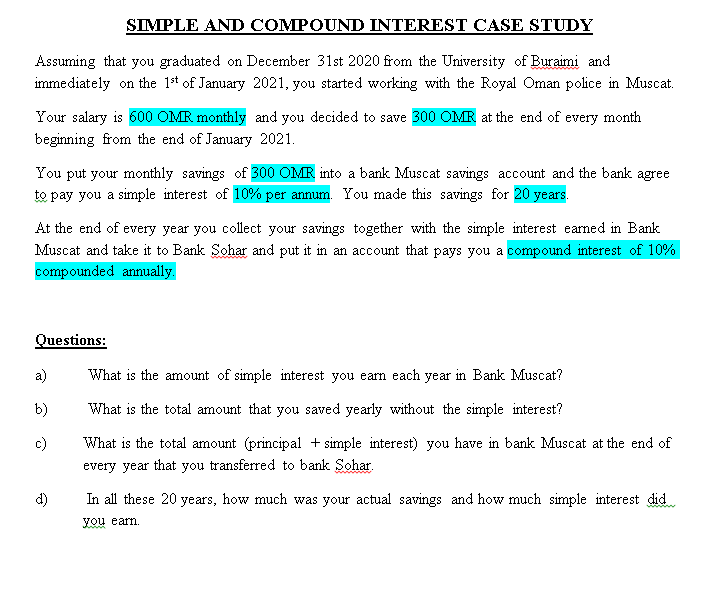 Solved SIMPLE AND COMPOUND INTEREST CASE STUDY Assuming that | Chegg.com