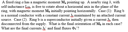 Solved A fixed ring a has a magnetic moment Ma pointing up. | Chegg.com