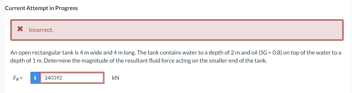 Solved Current Attempt in Progress An open rectangular tank | Chegg.com