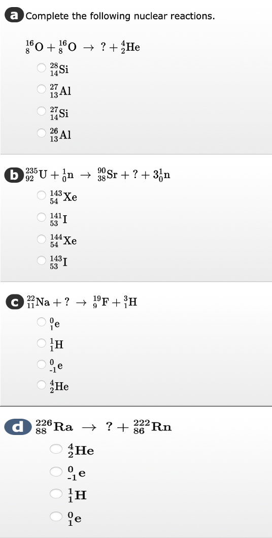 Solved a Complete the following nuclear reactions. | Chegg.com