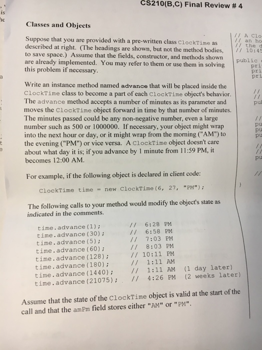 Solved CS210 (B,C) Final Review # 4 is ie Classes and | Chegg.com