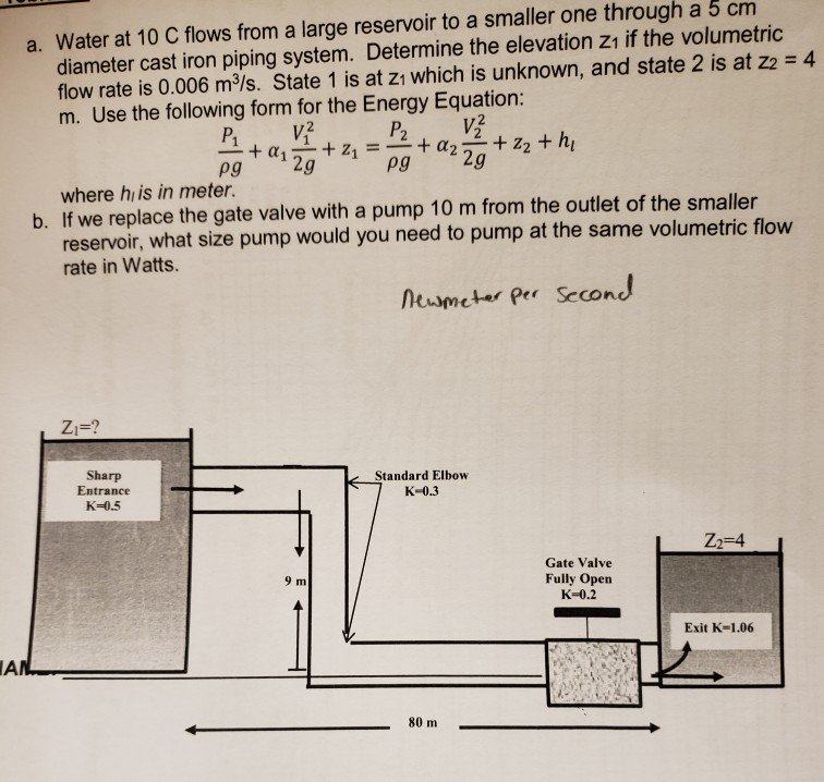 a. Water at 10 C flows from a large reservoir to a | Chegg.com