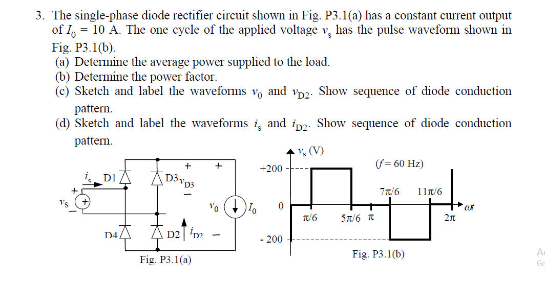 Solved 3. The single-phase diode rectifier circuit shown in | Chegg.com
