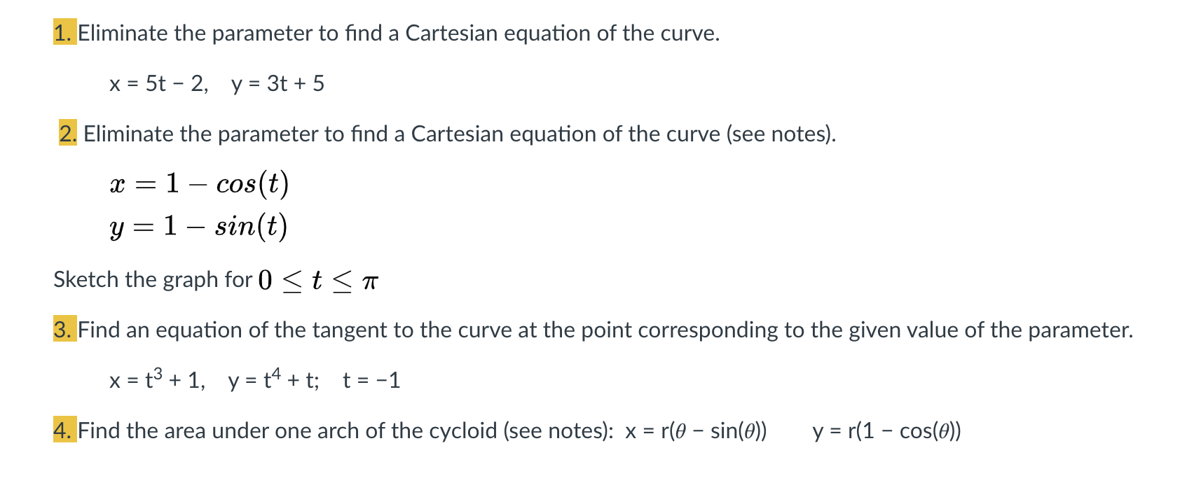 Solved 1. Eliminate the parameter to find a Cartesian | Chegg.com