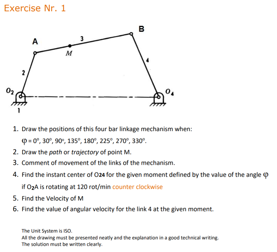 Four bar linkage table 0204 = 800 mm No. O2A AM 04B | Chegg.com