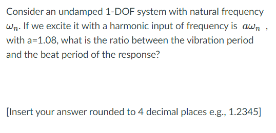 Solved Consider an undamped 1-DOF system with natural | Chegg.com