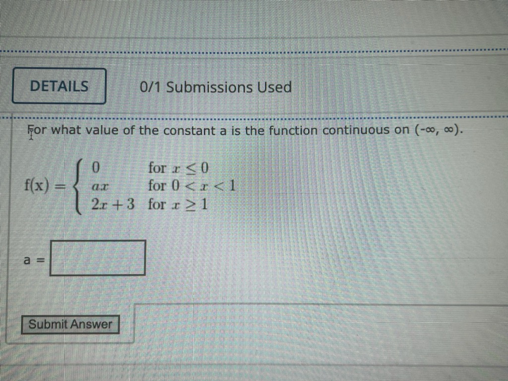 Solved For what value of the constant a is the function | Chegg.com