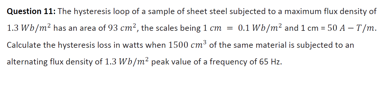 Solved Question 11: The hysteresis loop of a sample of sheet | Chegg.com