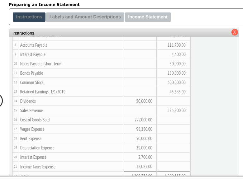 Solved Preparing an Income Statement Instructions Labels and | Chegg.com