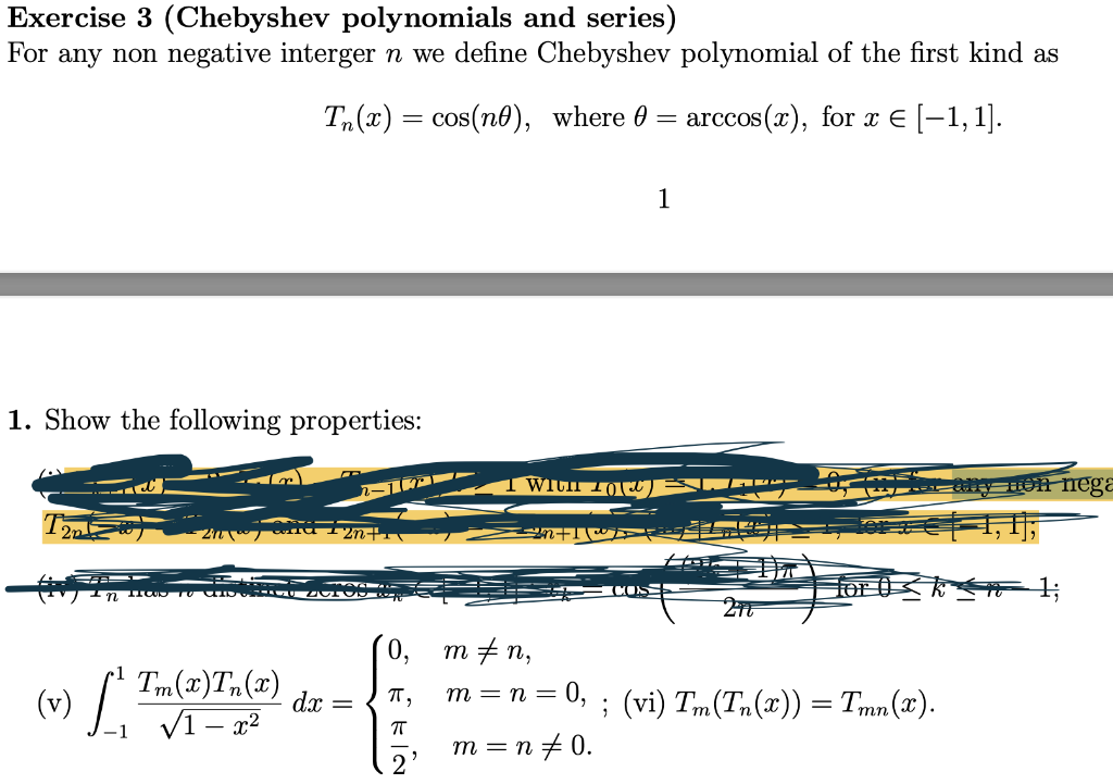 Solved Exercise 3 (Chebyshev polynomials and series) For any | Chegg.com