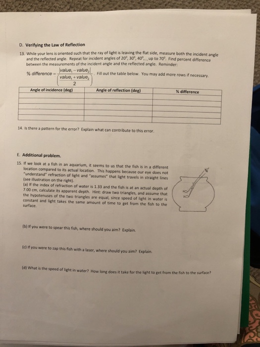 Solved D. Verifying the Law of Reflection 13. While your | Chegg.com