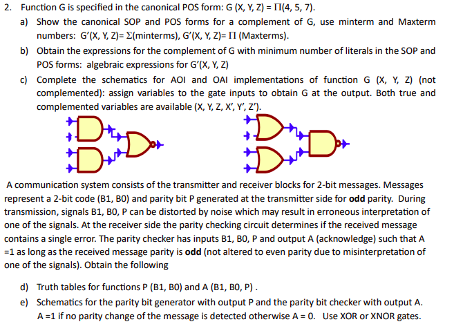 Solved 2. Function G is specified in the canonical POS form: | Chegg.com