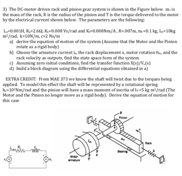 Solved the dc motor driven rack and pinion gear system is | Chegg.com