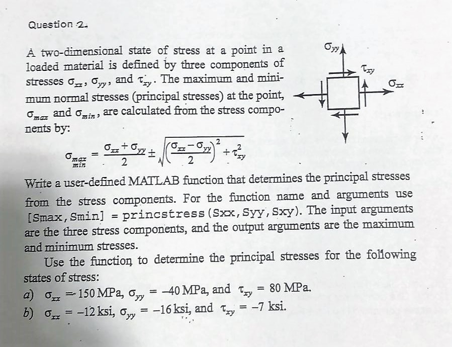 Question 2 A two-dimensional state of stress at a | Chegg.com
