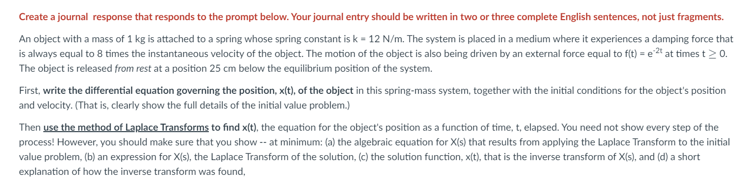 Solved Create a journal response that responds to the prompt | Chegg.com